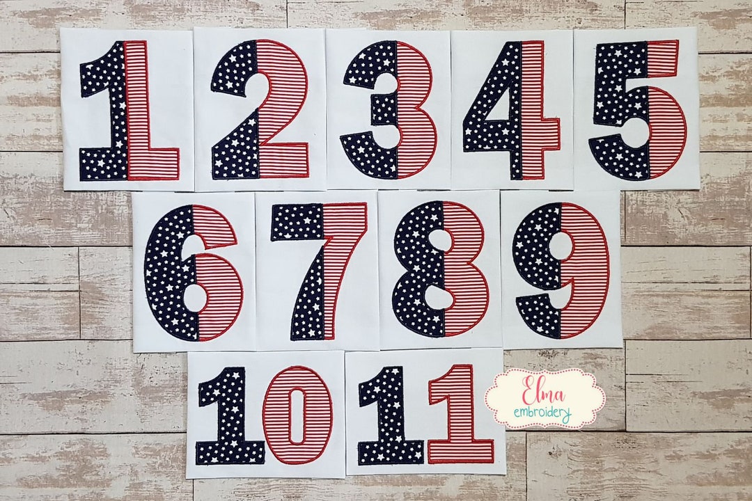 Patriotic Numbers Birthday Set Numbers 1-11 - Applique - 4x4 5x4 5x7 ...