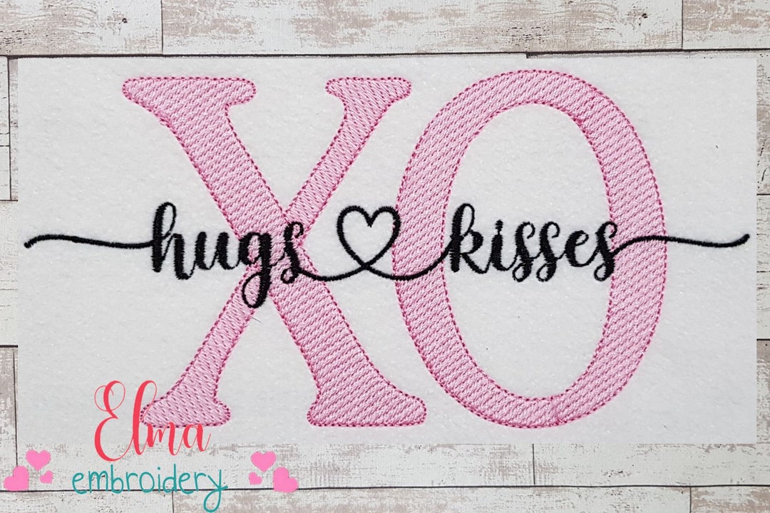 Valentines XO Hugs and Kisses - Machine Embroidery Design - Fill Stitch ...