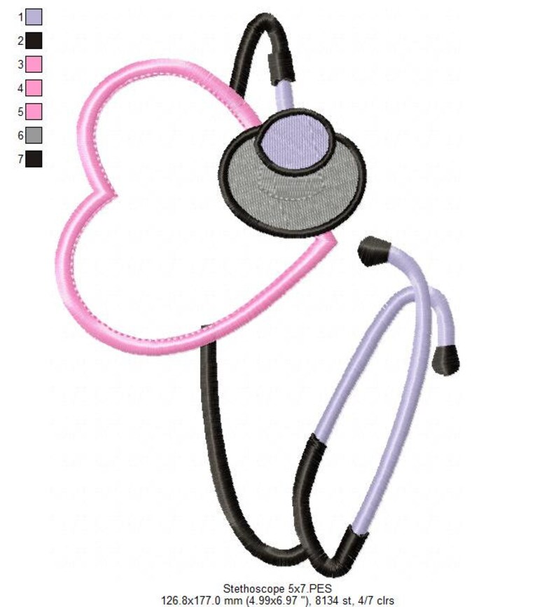 Heart Stethoscope Appliqué Embroidery Design: Medical Nurse Doctor ...