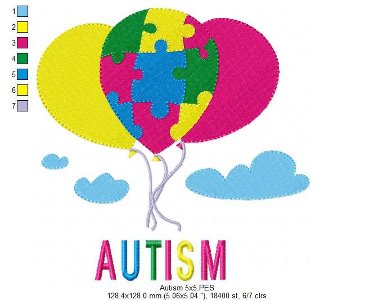 Autism Balloons Fill Stitch Embrooidery 3x3 4x4 5x5 6x6 | Etsy
