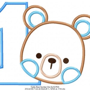 Teddy Bear Boy Number 1 One 1st Birthday - Applique Embroidery - 4x4 ...