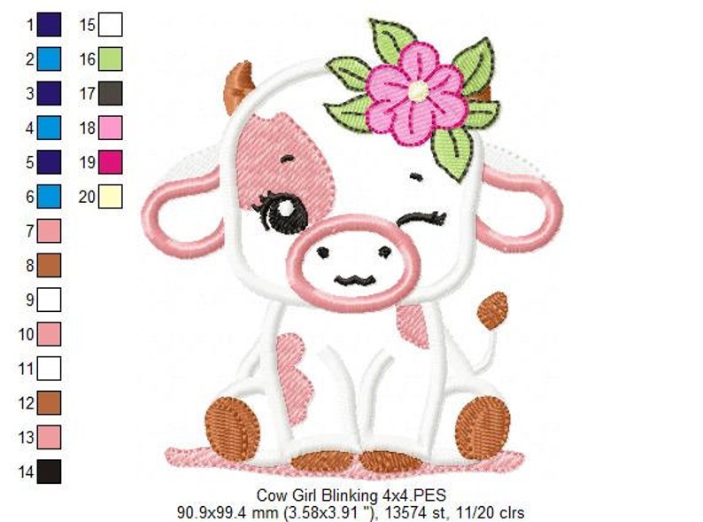 Cow Girl Applique - Blinking Animal Embroidery Design (digital Download ...
