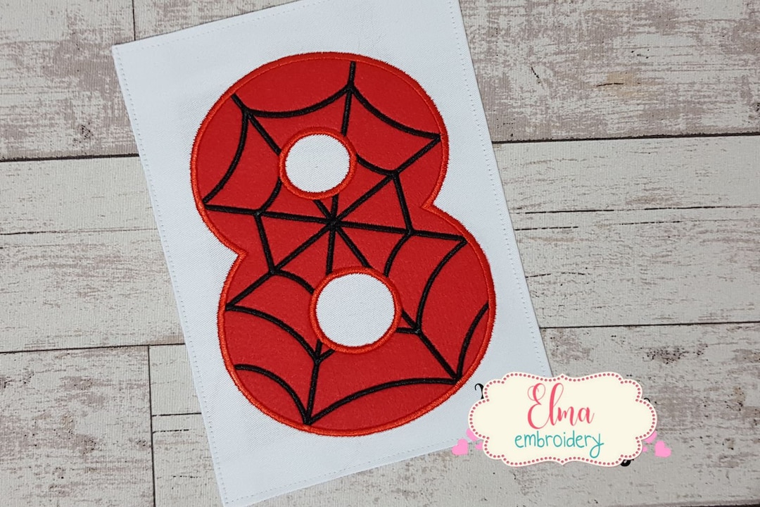 Spider Birthday Number 8 Eight Birthday - Applique Embroidery - 4x4 5x7 ...