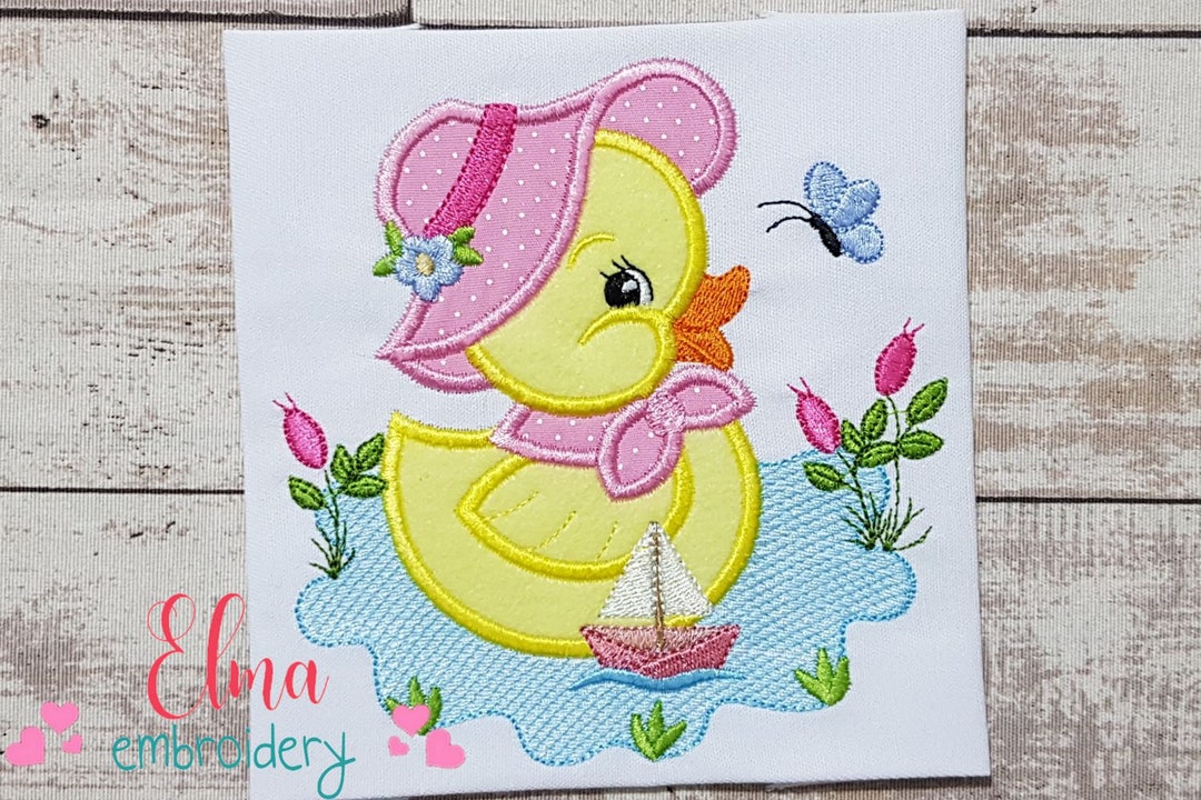 Rubber Duck Girl in the Lake - Applique - Animal Embroidery - 4x4 5x5 ...