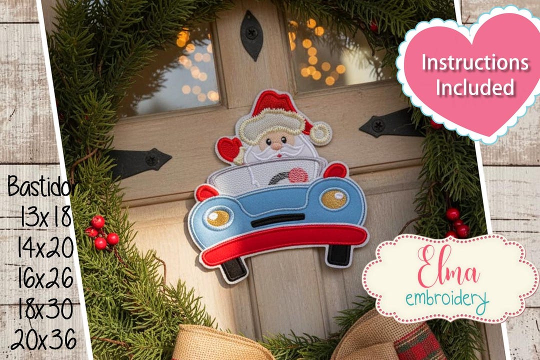 Santa Driving a Car ITH Applique: Christmas Machine Embroidery Design ...