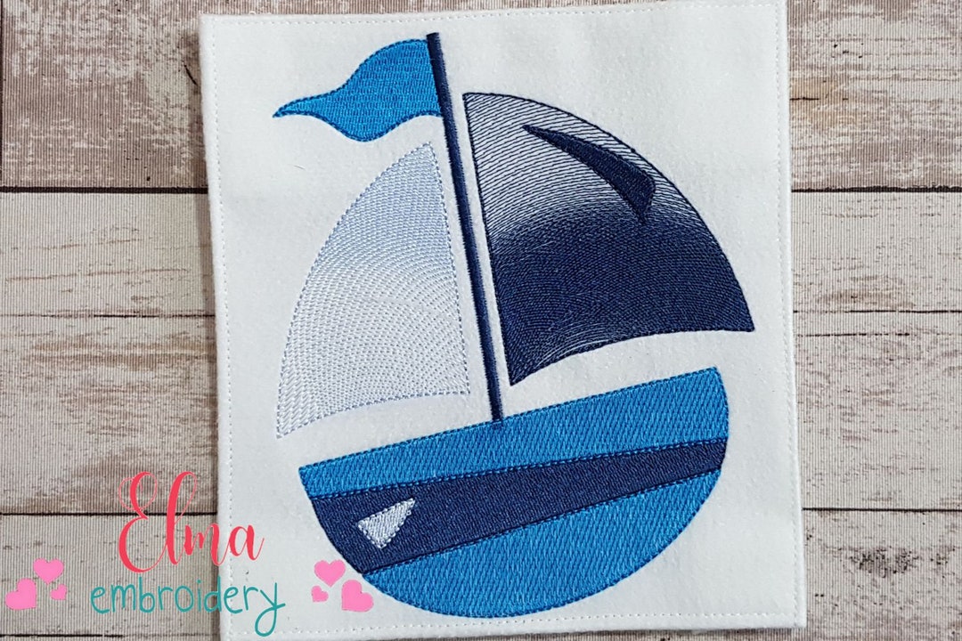 Sail Boat - Fill Stitch Embroidery Design - 4x4 5x4 5x7 5x8 6x10 7x12 ...