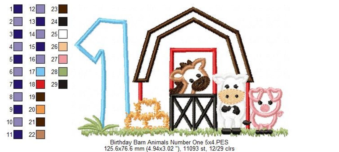 Barn 1st Birthday Farm Animals Number 1 One Applique - Etsy