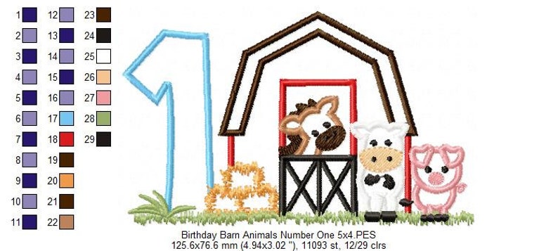 Barn 1st Birthday Farm Animals Number 1 One Applique - Etsy