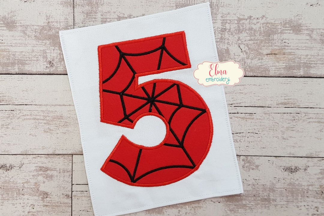 Spider Birthday Number 5 Five 5th Fifth Birthday - Applique Embroidery ...