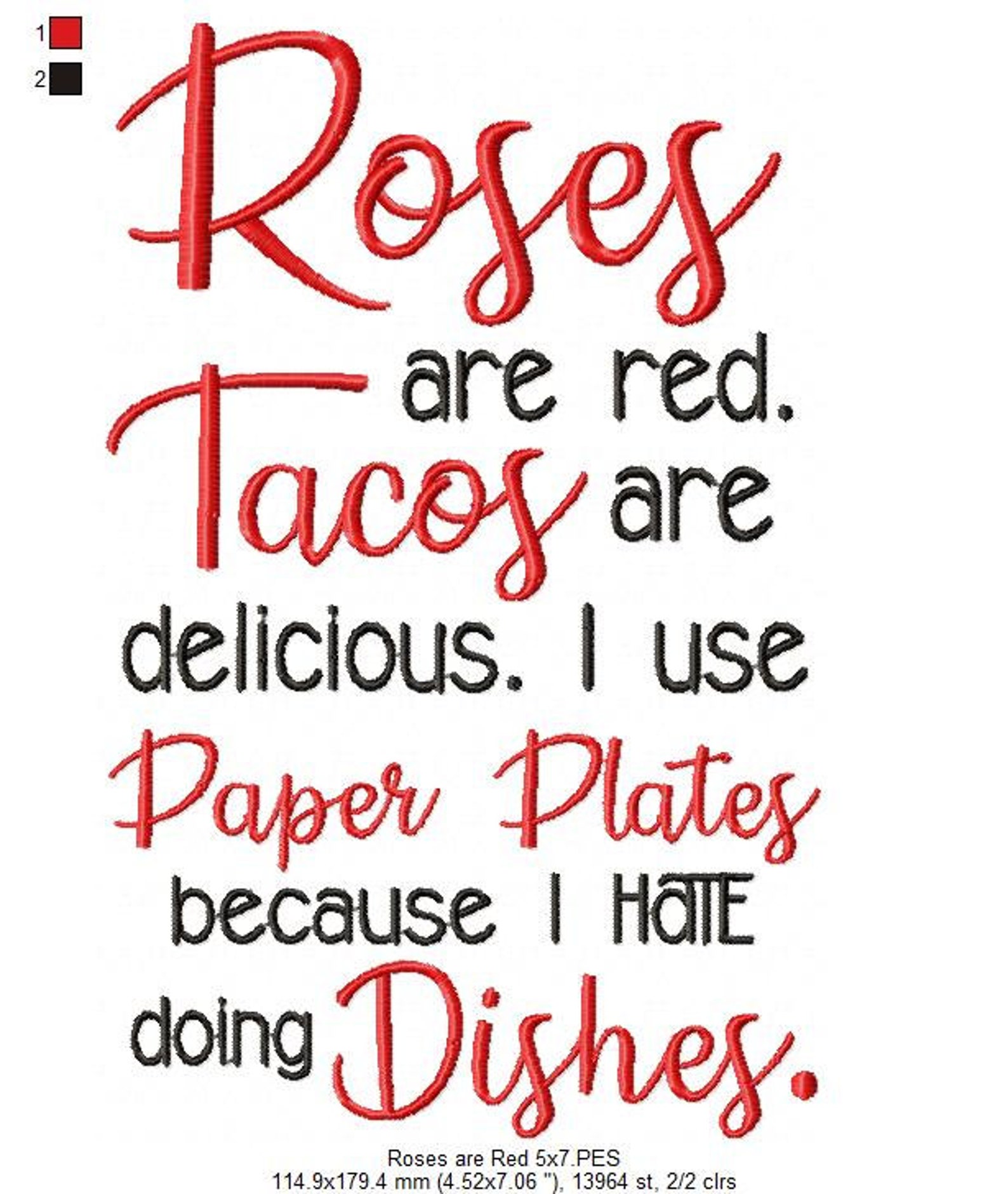 Roses Are Red Tacos Are Delicious Embroidery Sayings 5x7 - Etsy