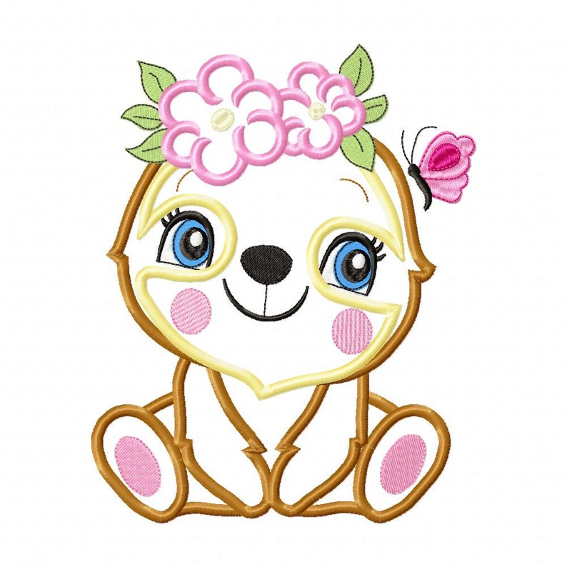 Sloth Girl With Flowers Machine Embroidery Design Applique - Etsy