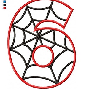 Spider Birthday Number 6 Six Sixth Birthday - Applique Embroidery - 4x4 ...