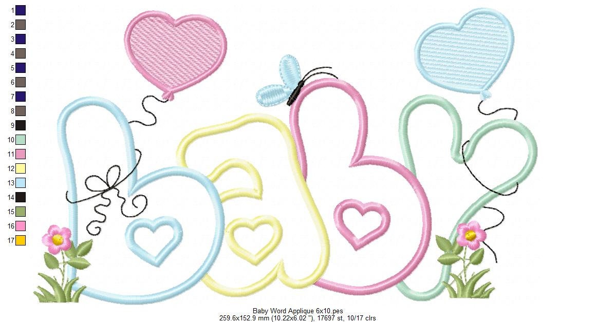 Baby Word Applique Embroidery Design 4x4 5x4 5x7 5x8 6x10 - Etsy