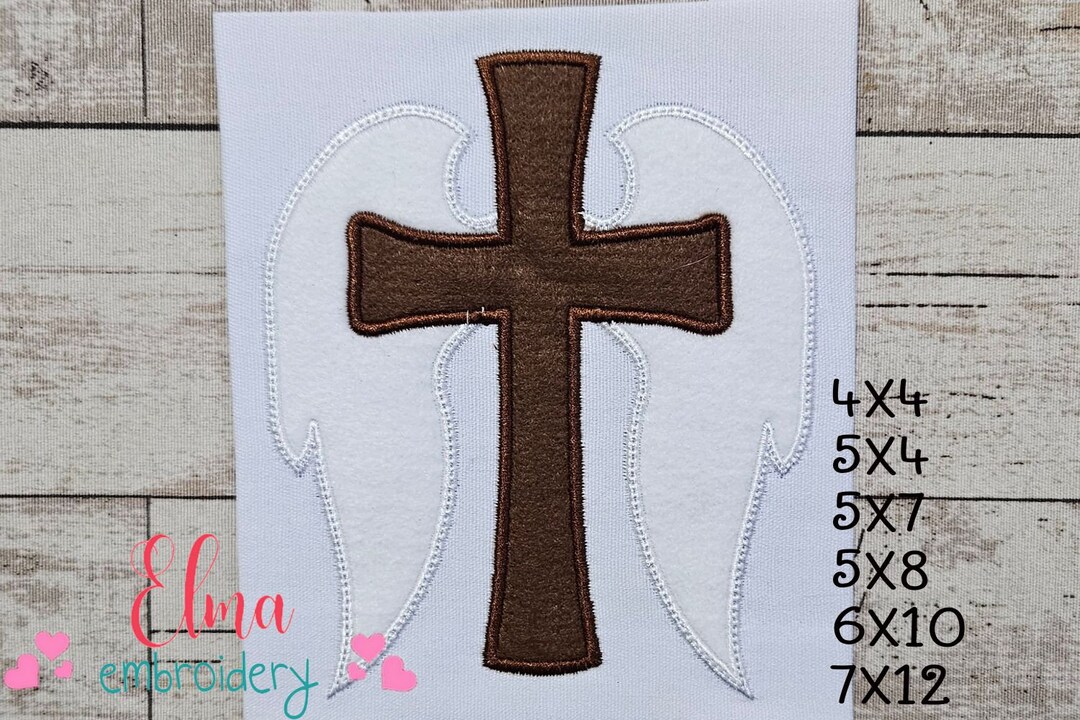 Cross and Wings - Applique - 4x4 5x4 5x7 5x8 6x10 7x12 - Machine ...