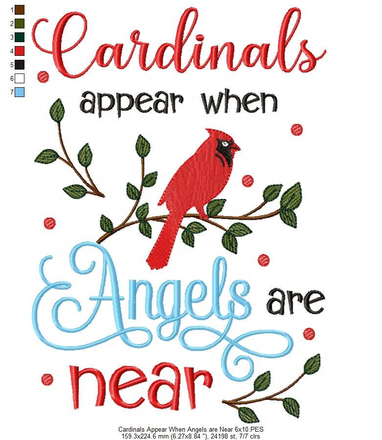 Cardinals Appear When Angels Are Near Fill Stitch Embroidery - Etsy