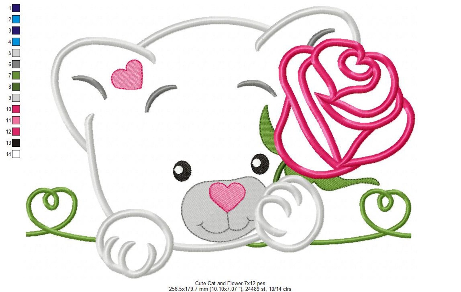 Cute Cat and Flower Machine Embroidery Design Applique - Etsy
