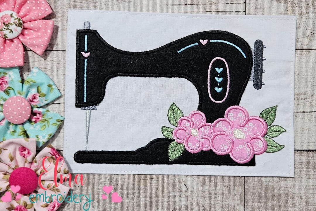 Vintage Sewing Machine Embroidery Design: Floral Applique (digital ...