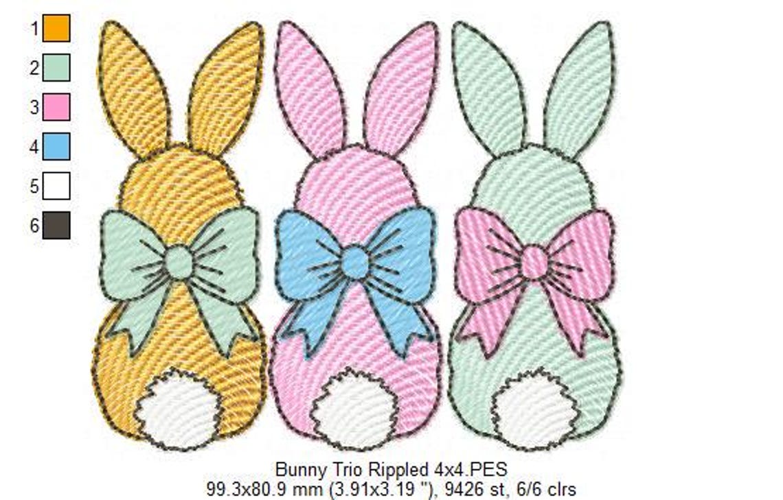 Bunny Trio Embroidery Design: Easter Bow Bunnies Spring Decor (digital ...