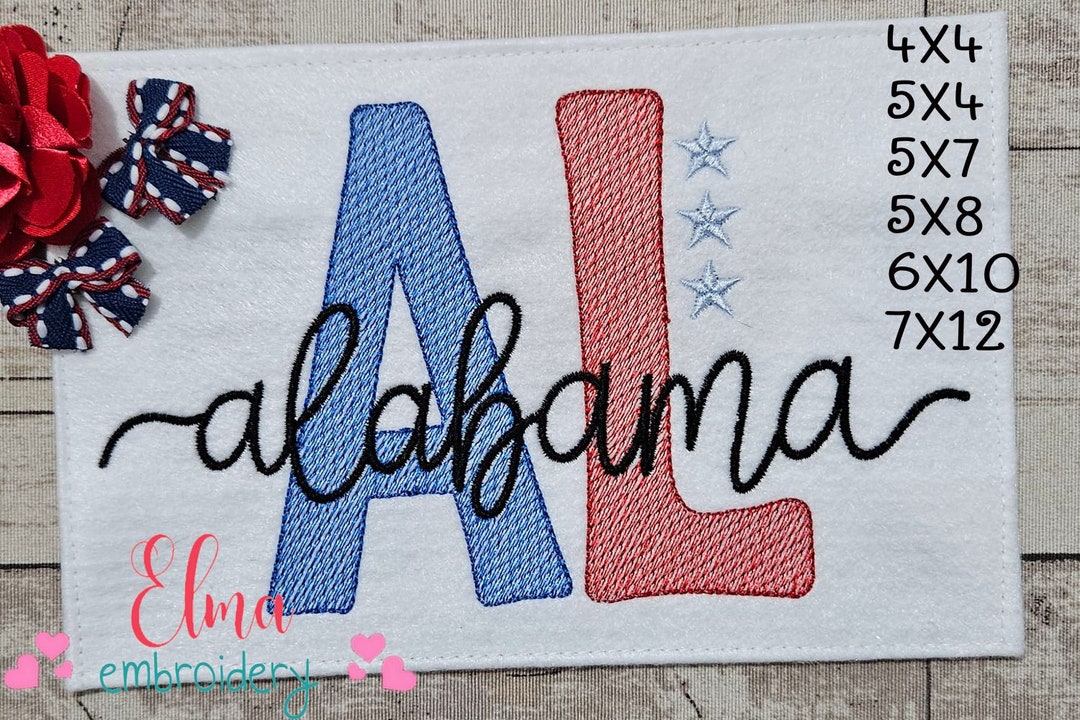 Alabama AL Stars Embroidery Design: Rippled Stitch (digital Download ...