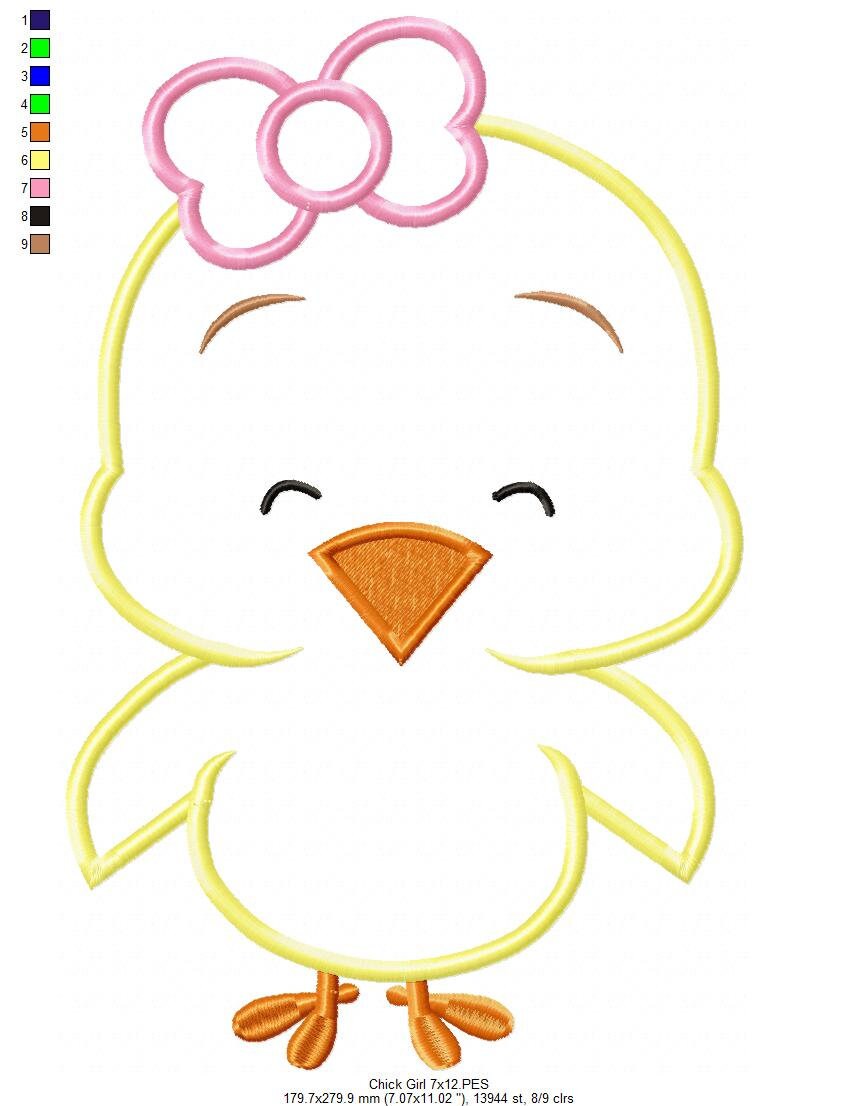 Chick Girl Bow Machine Embroidery Design Applique | Etsy