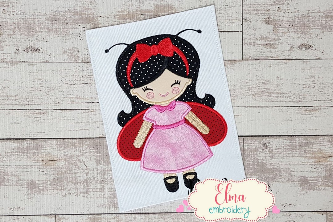 Ladybug Girl Machine Embroidery Design - Applique Embroidery - 4x4 5x7 ...