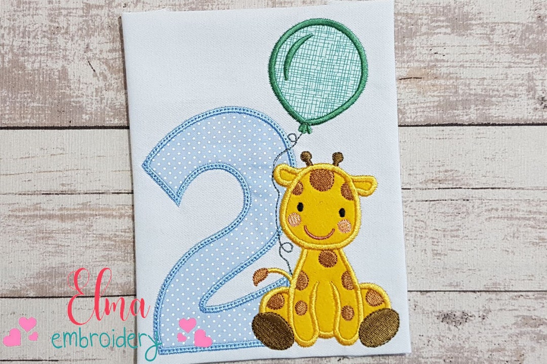 Giraffe Boy Number 2 Two 2nd Birthday - Applique Embroidery - 4x4 5x4 ...