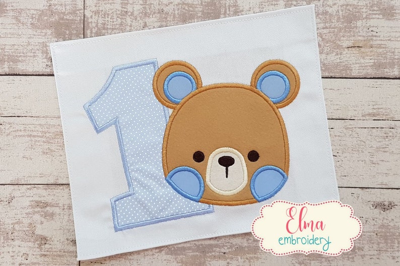 Teddy Bear Boy Number 1 One 1st Birthday Applique Embroidery - Etsy