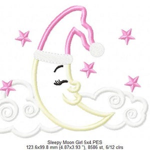 Sleepy Moon Girl - Applique - 4x4 5x4 5x7 5x7 6x10 7x12 - Machine ...