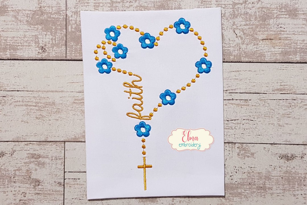 Faith Rosary With Flowers - Machine Embroidery Design (4x4 5x4 5x7 5x8 ...