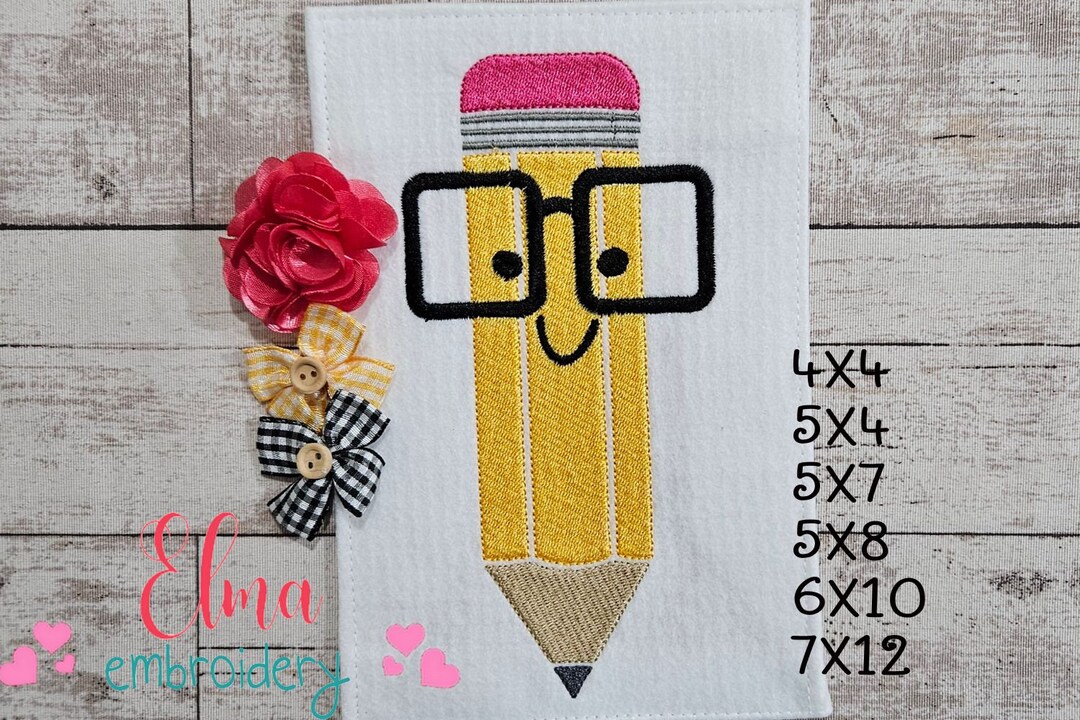 Funny School Pencil - Fill Stitch - 4x4 5x4 5x7 5x8 6x10 7x12 - Machine ...
