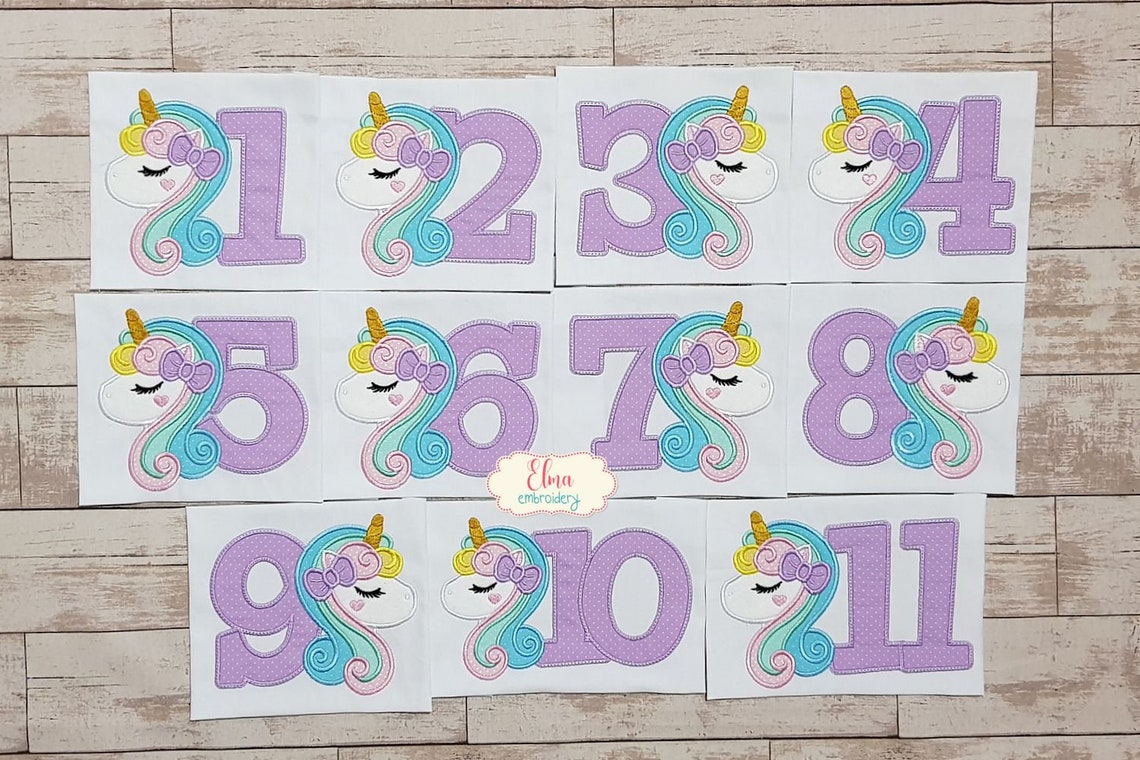 Unicorn Numbers 1-11 Birthday Set Numbers 1-11 Applique | Etsy