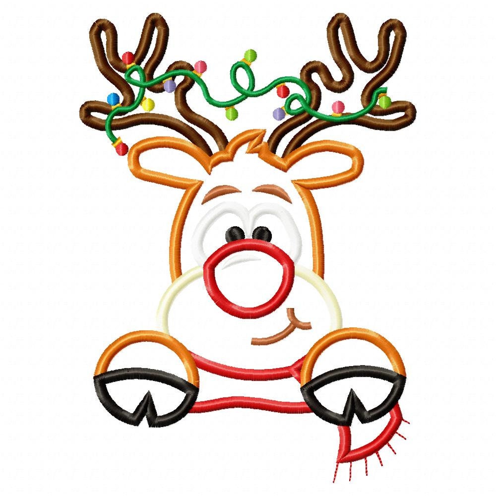 Rudolph Reindeer Applique: Christmas Machine Embroidery Design (4x4 5x5 ...
