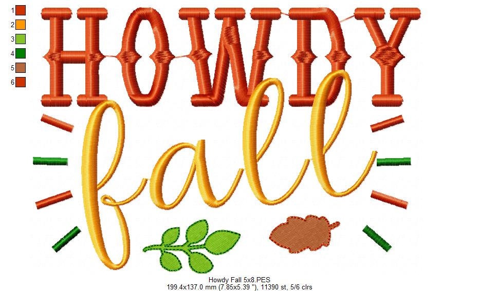 Howdy Fall Fill Stitch Embroidery Design 4x4 5x4 5x7 5x8 | Etsy