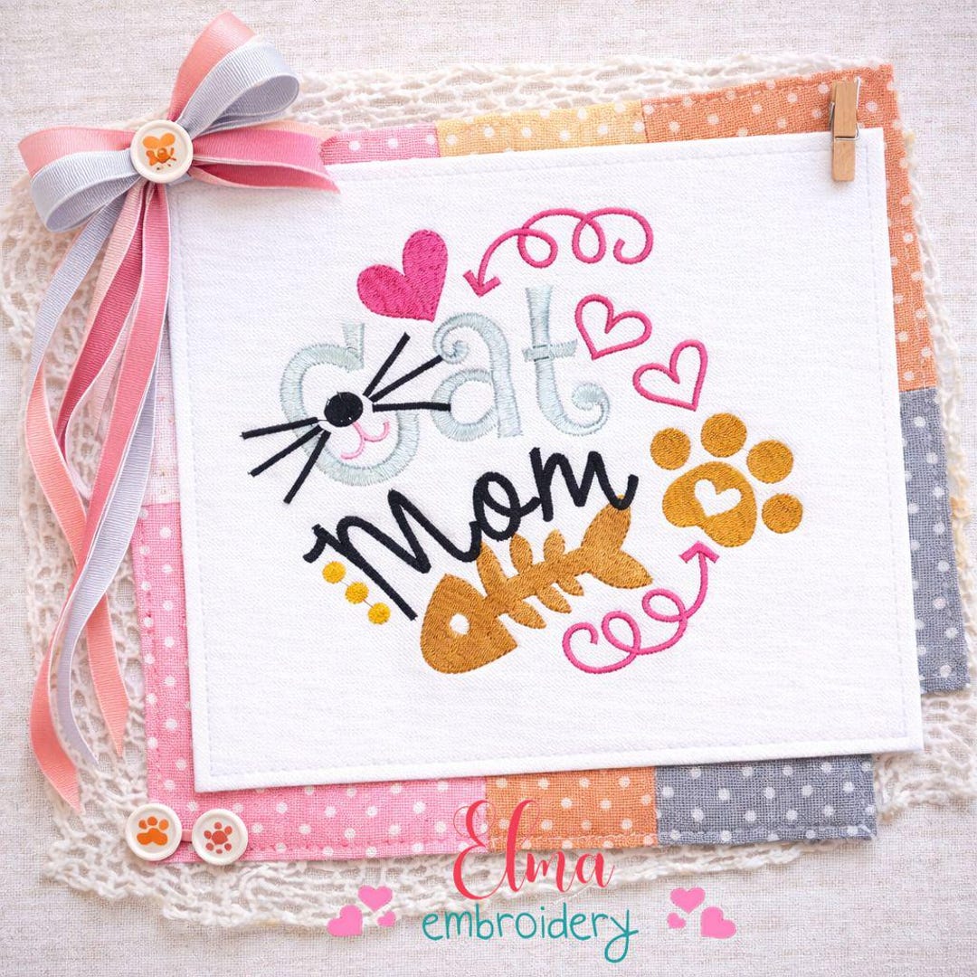 Cat Mom Fill Stitch Quote Machine Embroidery Design (digital Download ...