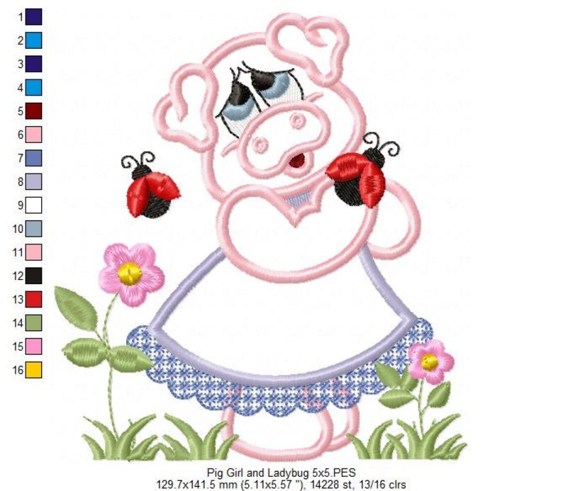 Pig Girl and Ladybugs Machine Embroidery Design (4x4 5x5 6x6 7x7) - Etsy