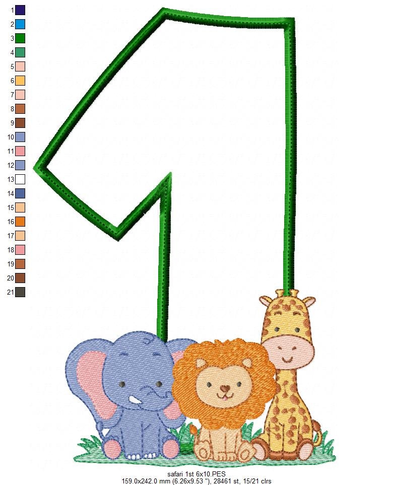 Safari Number 1 One 1st Birthday Applique Embroidery 5x7 | Etsy