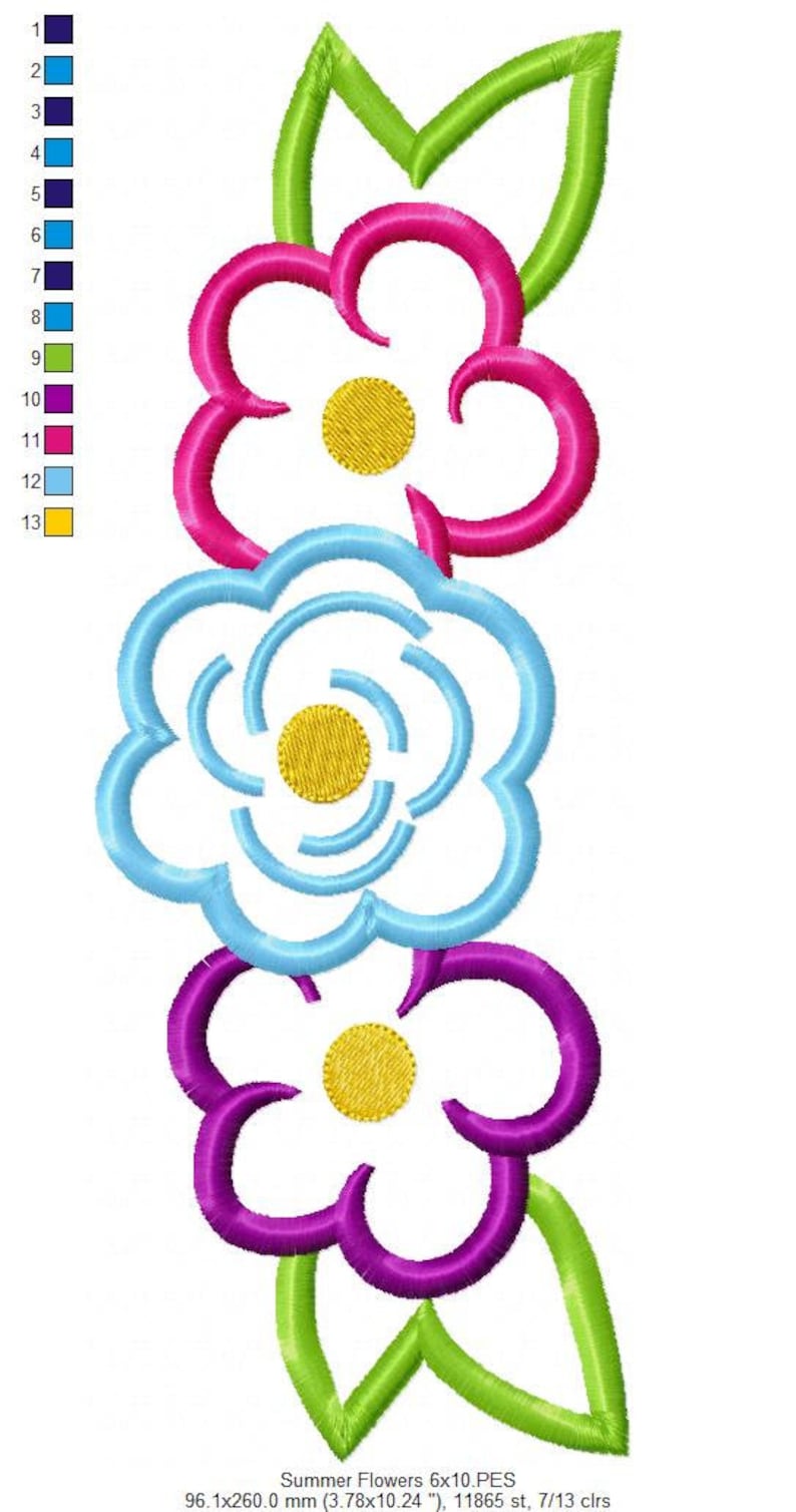 Summer Flowers Border Appliqué Embroidery Design: Floral Border Machine ...