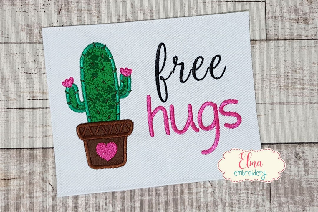 Cactus "free Hugs" Embroidery Design – 4x4 5x7 6x10 (digital Download ...