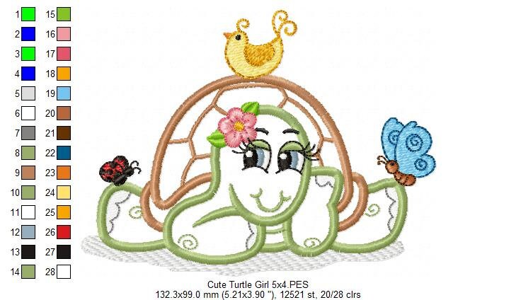 Cute Turtle Girl Machine Embroidery Design Applique - Etsy
