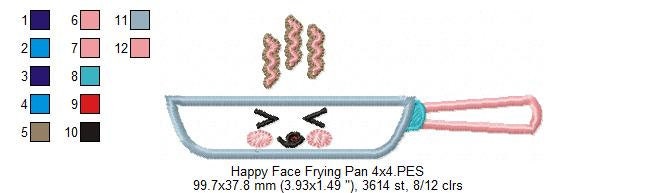 Happy Face Frying Pan Applique 4x4 5x5 6x6 7x7 Machine - Etsy