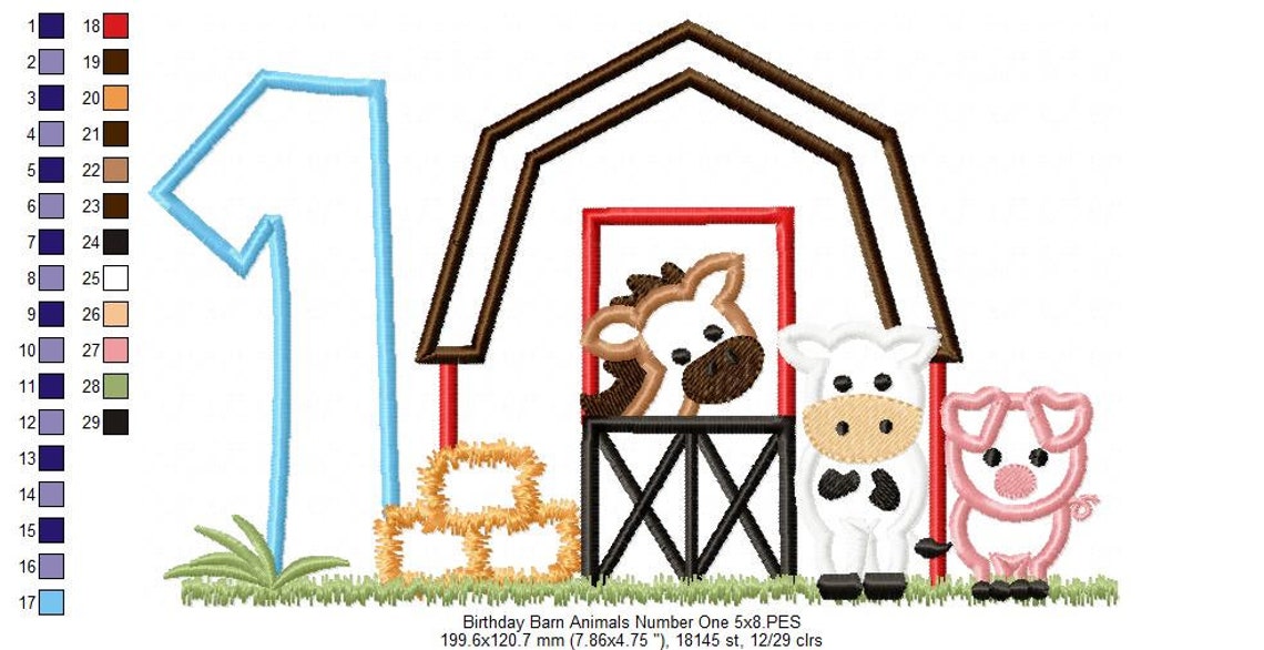 Barn 1st Birthday Farm Animals Number 1 One Applique - Etsy