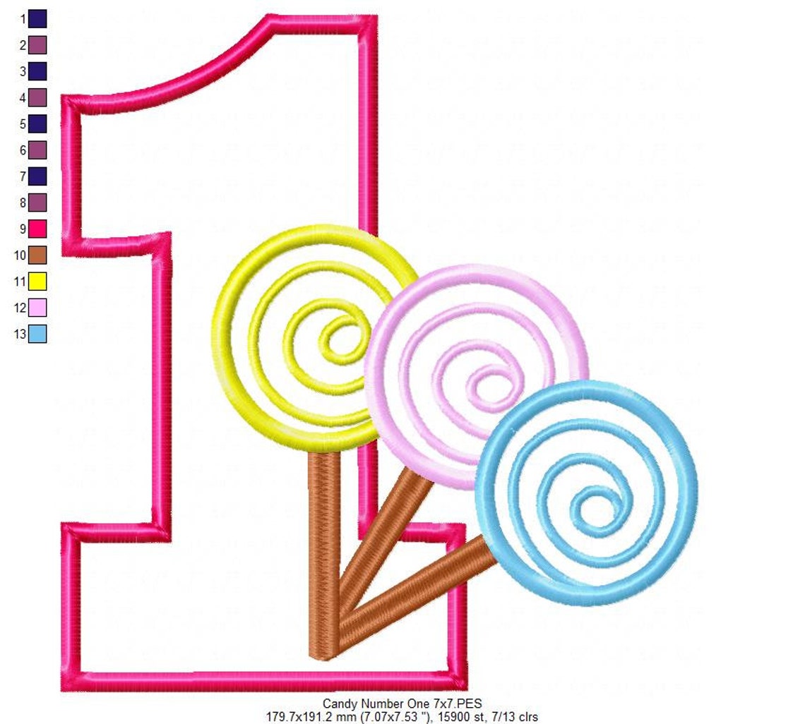 Lollipop Candy Number 1 One 1st Birthday Applique Embroidery - Etsy