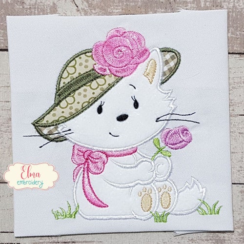 Cute Cat and Flower Machine Embroidery Design Applique - Etsy