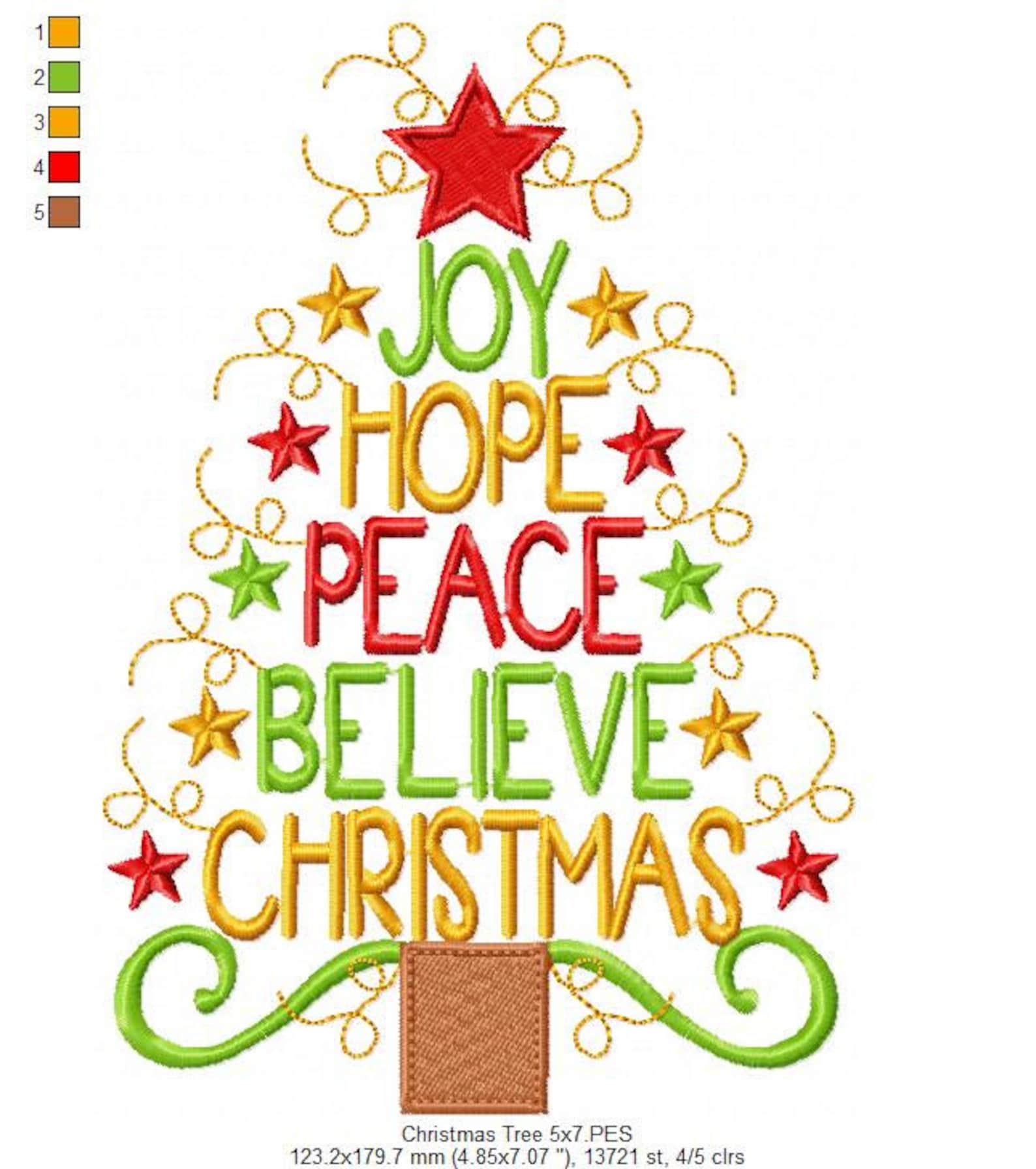 Christmas Tree Joy Hope Peace Believe Fill Stitch Embroidery - Etsy
