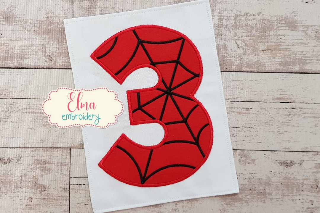 Spider Birthday Number 3 Three 3rd Third Birthday - Applique Embroidery ...