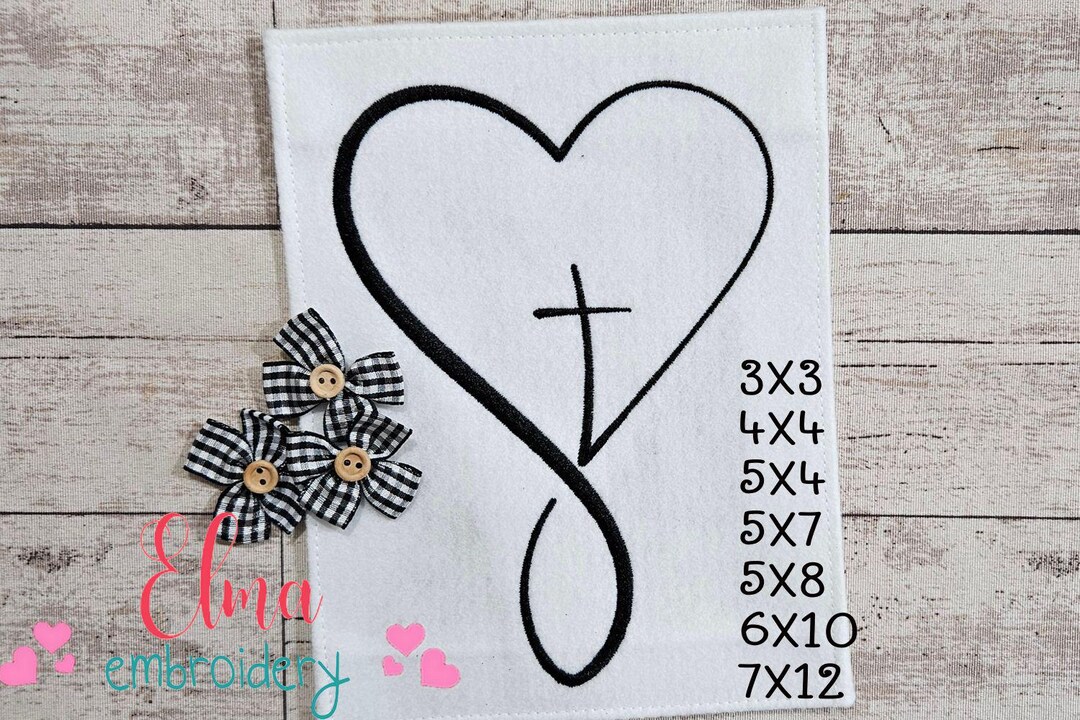 Cross With a Heart - Fill Stitch - 3x3 4x4 5x4 5x7 5x8 6x10 7x12 ...