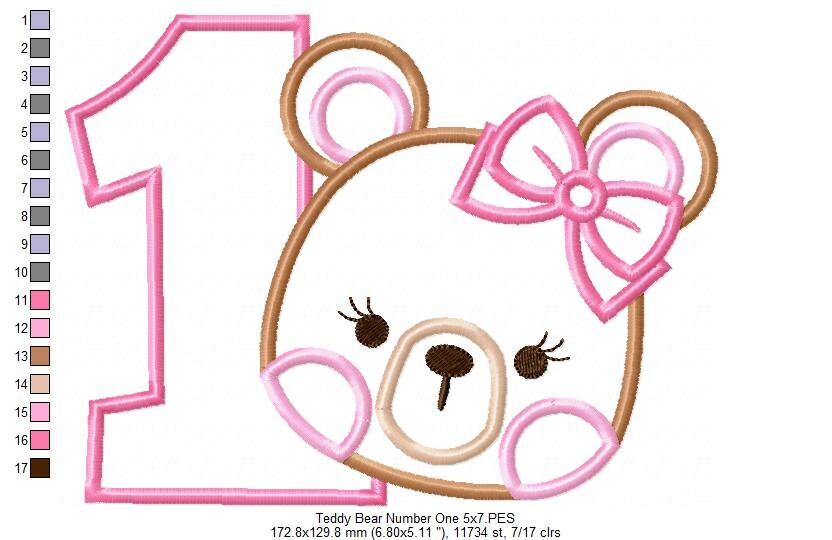 Teddy Bear Girl Number 1 One 1st Birthday Applique - Etsy