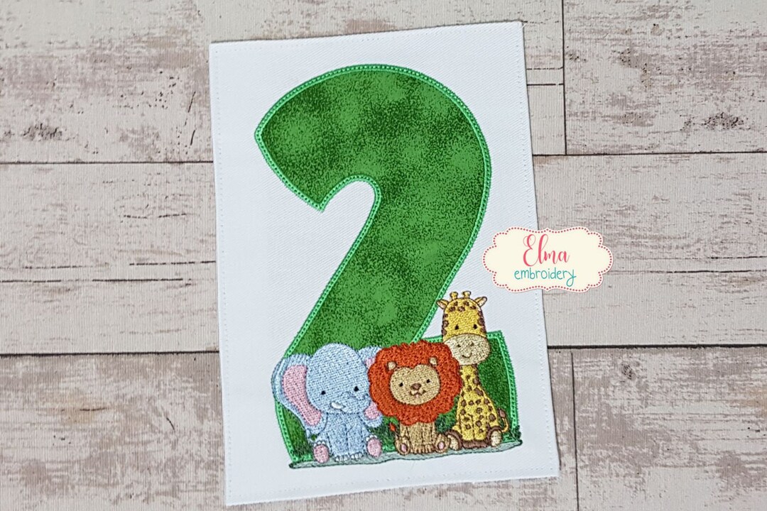 Safari Number 2 Two 2nd Birthday - Applique Embroidery - 5x7 6x10 ...