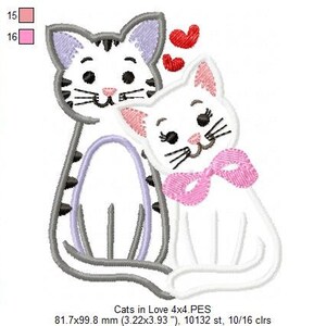Cats in Love Machine Embroidery Design: Applique (4x4 5x5 6x6 7x7) - Etsy