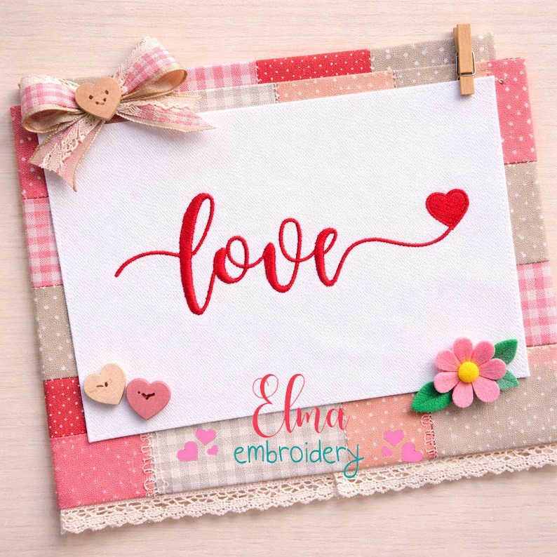 Love Script Heart Embroidery Design, Romantic Word Art Satin Stitch ...